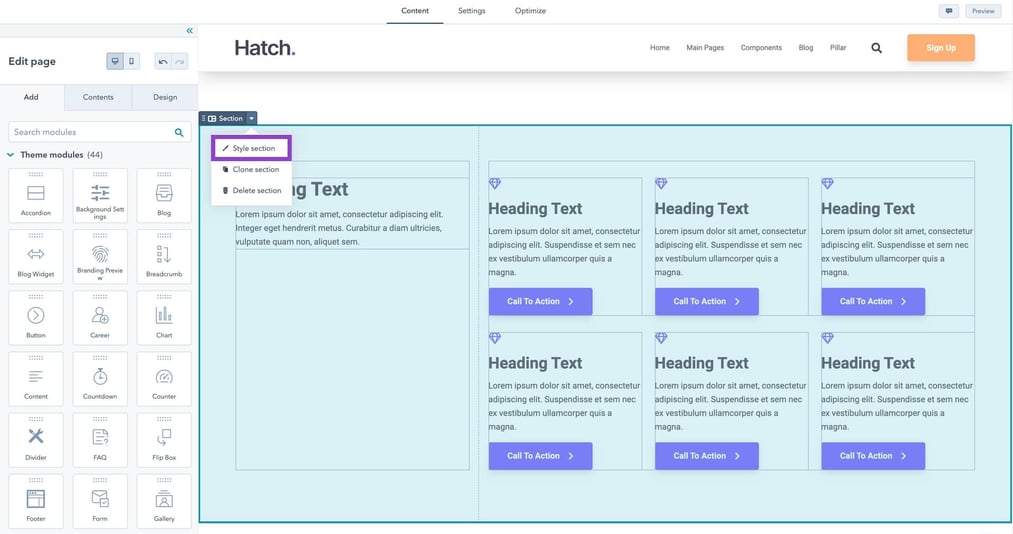 How to adjust HubSpot section's spacing