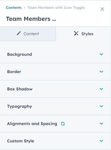 Team Members with Icon Toggle